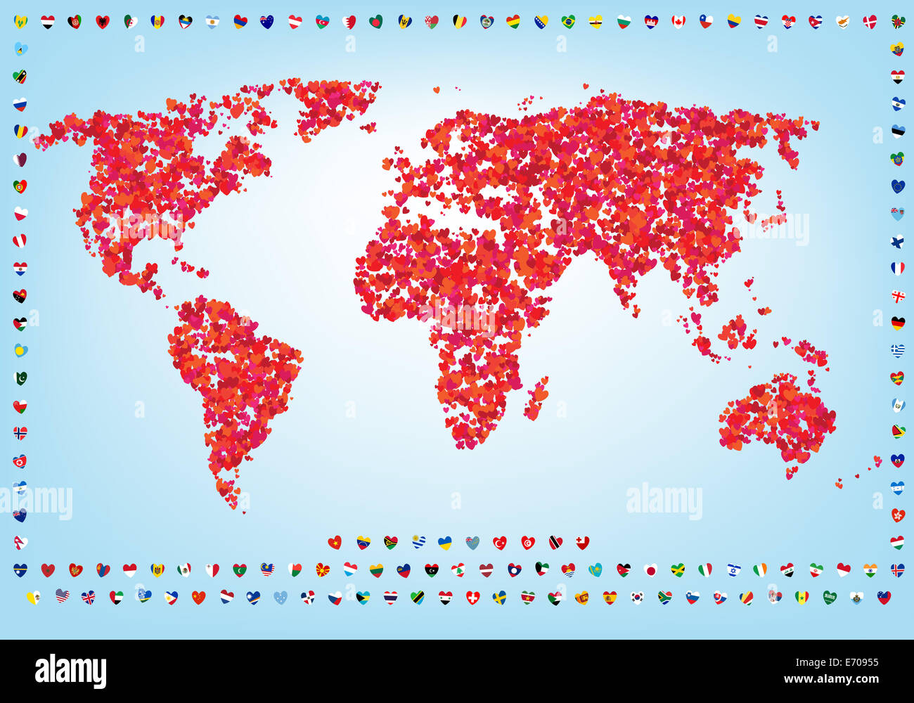 stylized world of love map with heart shape flags Stock Photo - Alamy