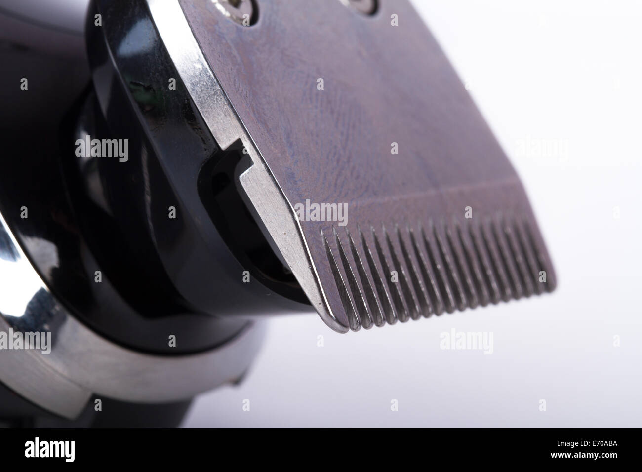 Close up view of electric shave machine, isolated on white background ...