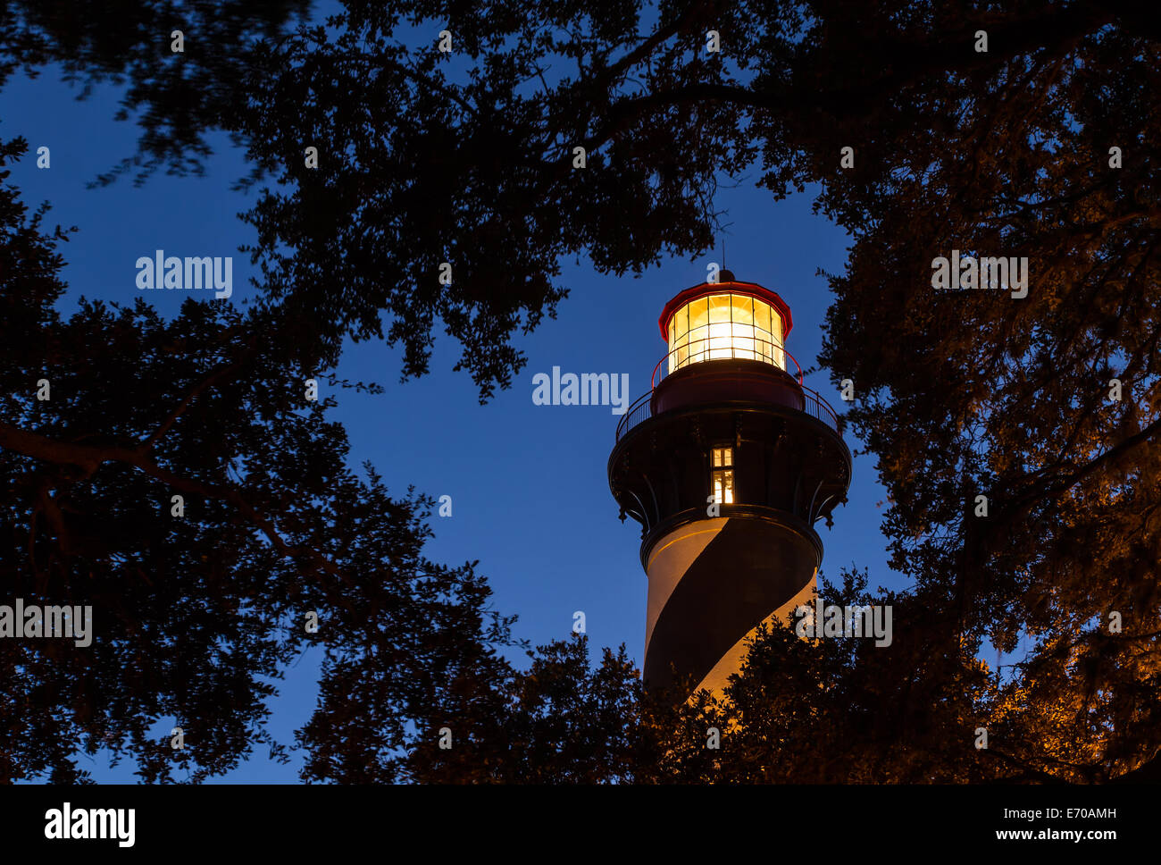St. Augustine Lighthouse at night, St. Augustine, Florida Stock Photo ...