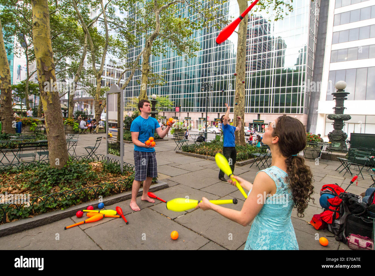 New York, USA. 1st September, 2014. The Bryant Park Jugglers teach ...