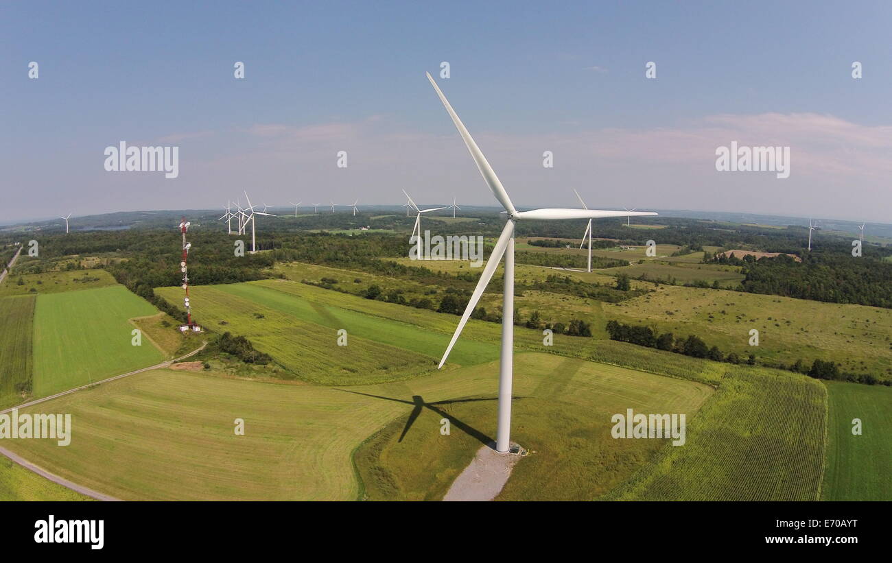 Aerial photo of giant wind turbine near Warsaw, New York Stock Photo ...