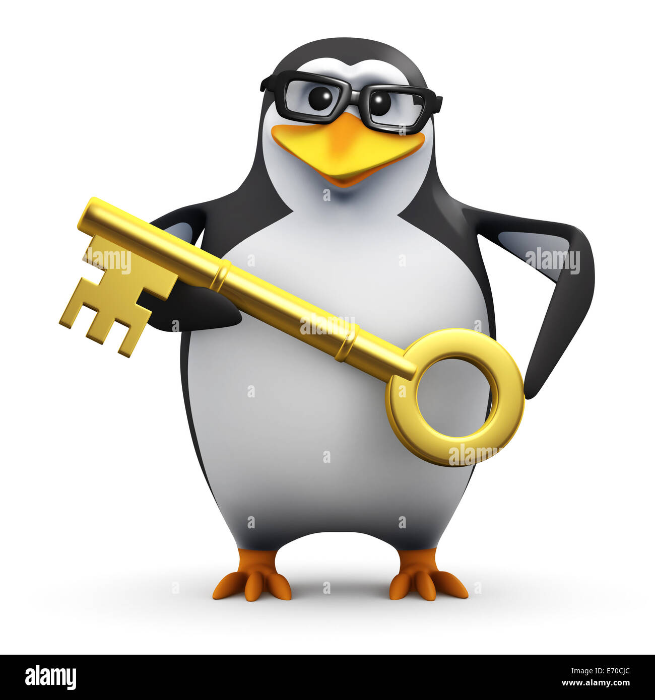 3d render of a penguin holding a gold key Stock Photo - Alamy