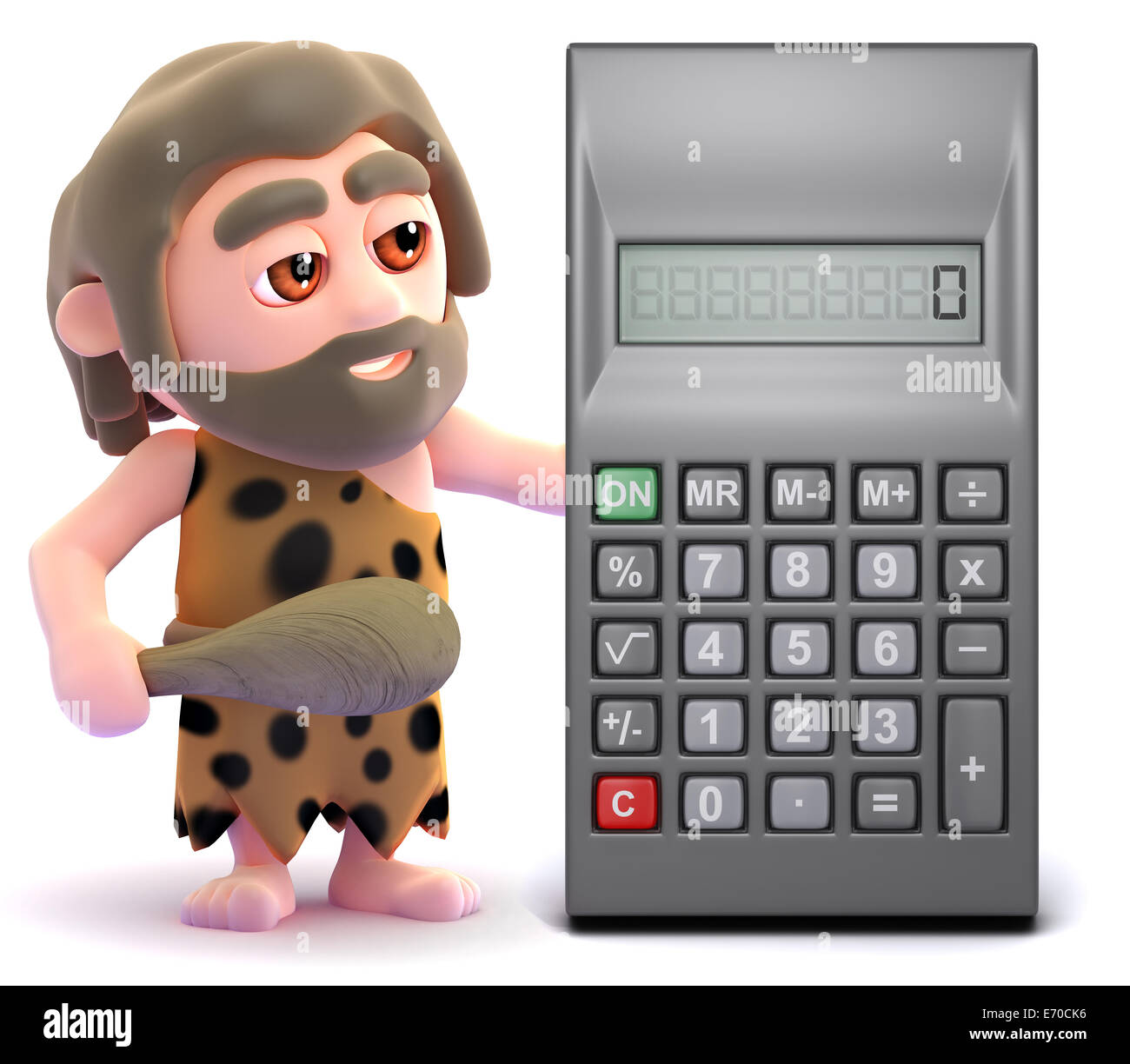 3d render of a caveman with a calculator Stock Photo - Alamy