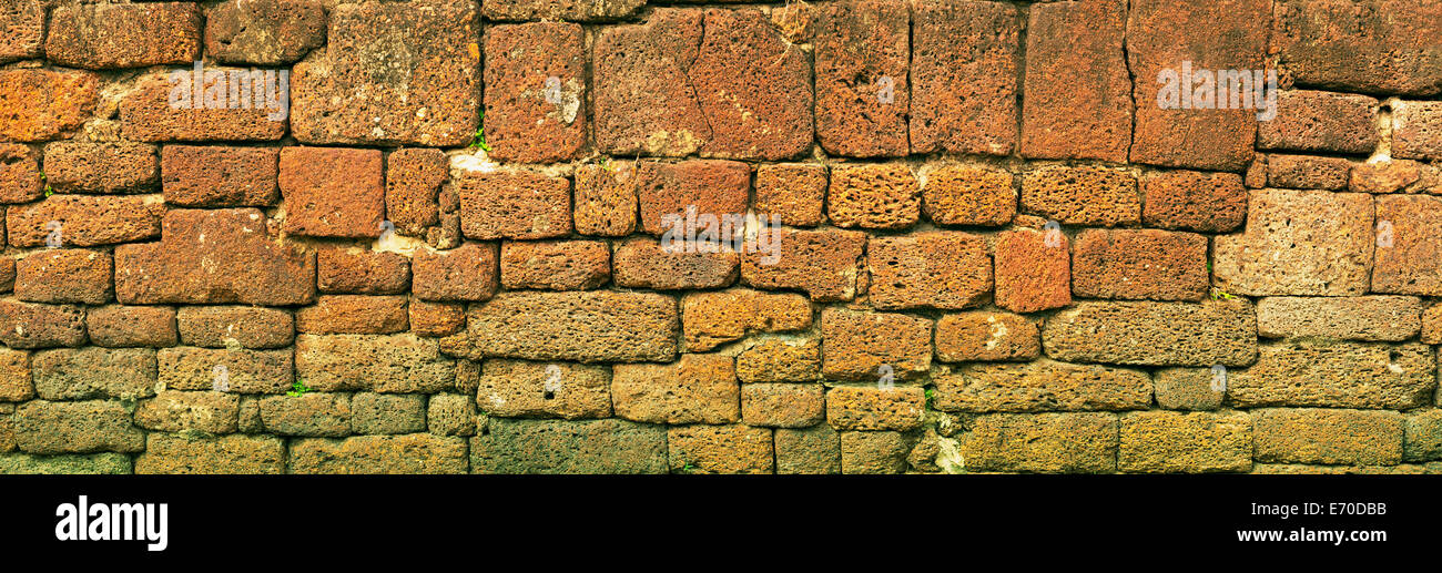 Very old stone block wall. Thailand, Ayutthaya. Panoramic photo Stock ...