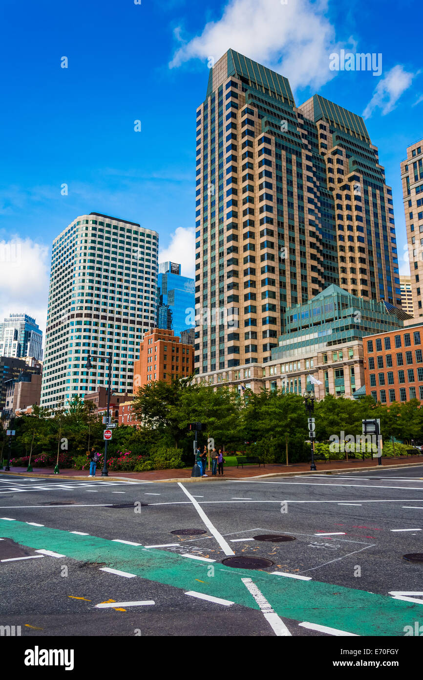 Skyscrapers and street in downtown Boston, Massachusetts Stock Photo ...
