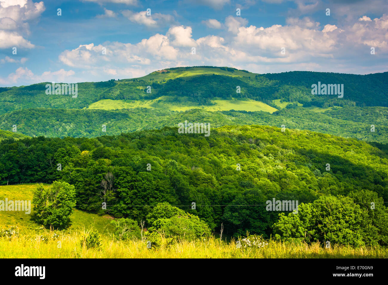 View of hills and mountains in the rural Potomac Highlands of West ...