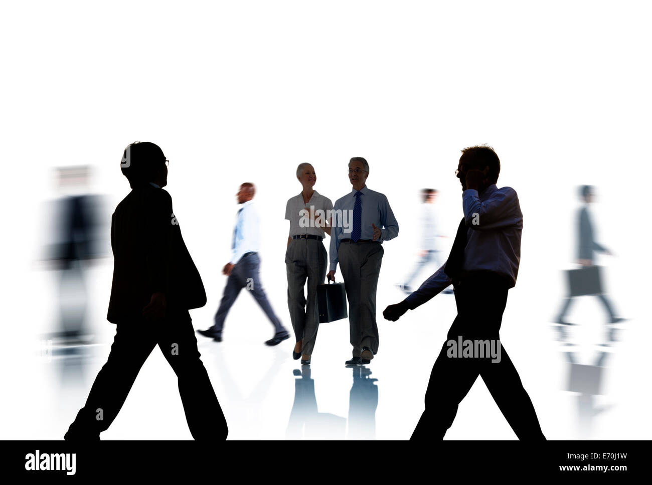 Business People Silhouettes Commuting and Isolated on White Stock Photo ...