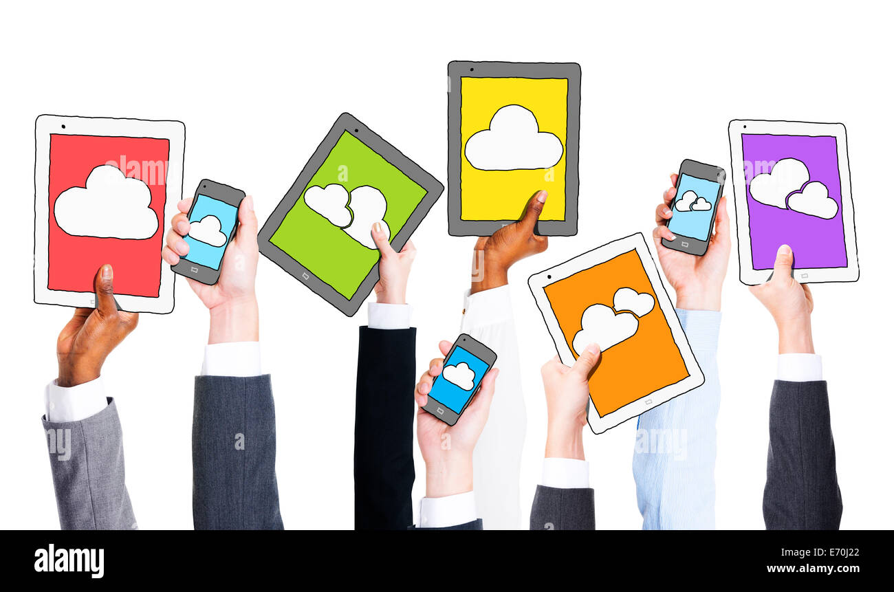 Business People Holding Technologies and Cloud Computing Concepts Stock ...