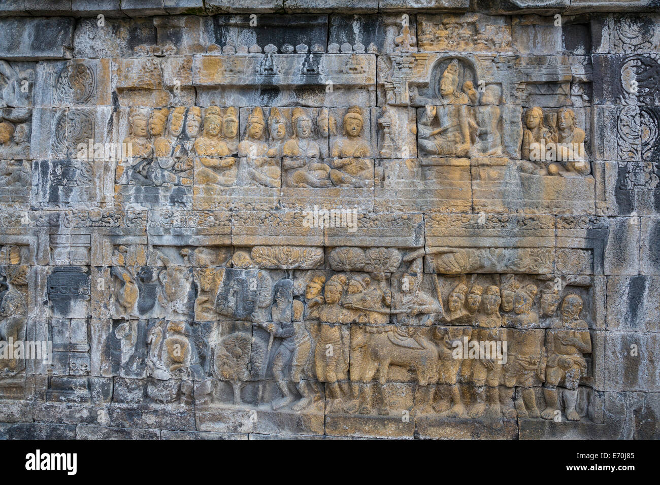 Borobudur, Java, Indonesia. Bas-relief Stone Carving Showing Scenes ...