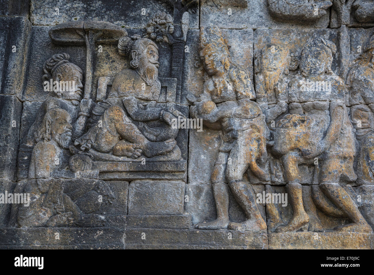 Borobudur, Java, Indonesia. Bas-relief Stone Carving Depicting Wise Men ...