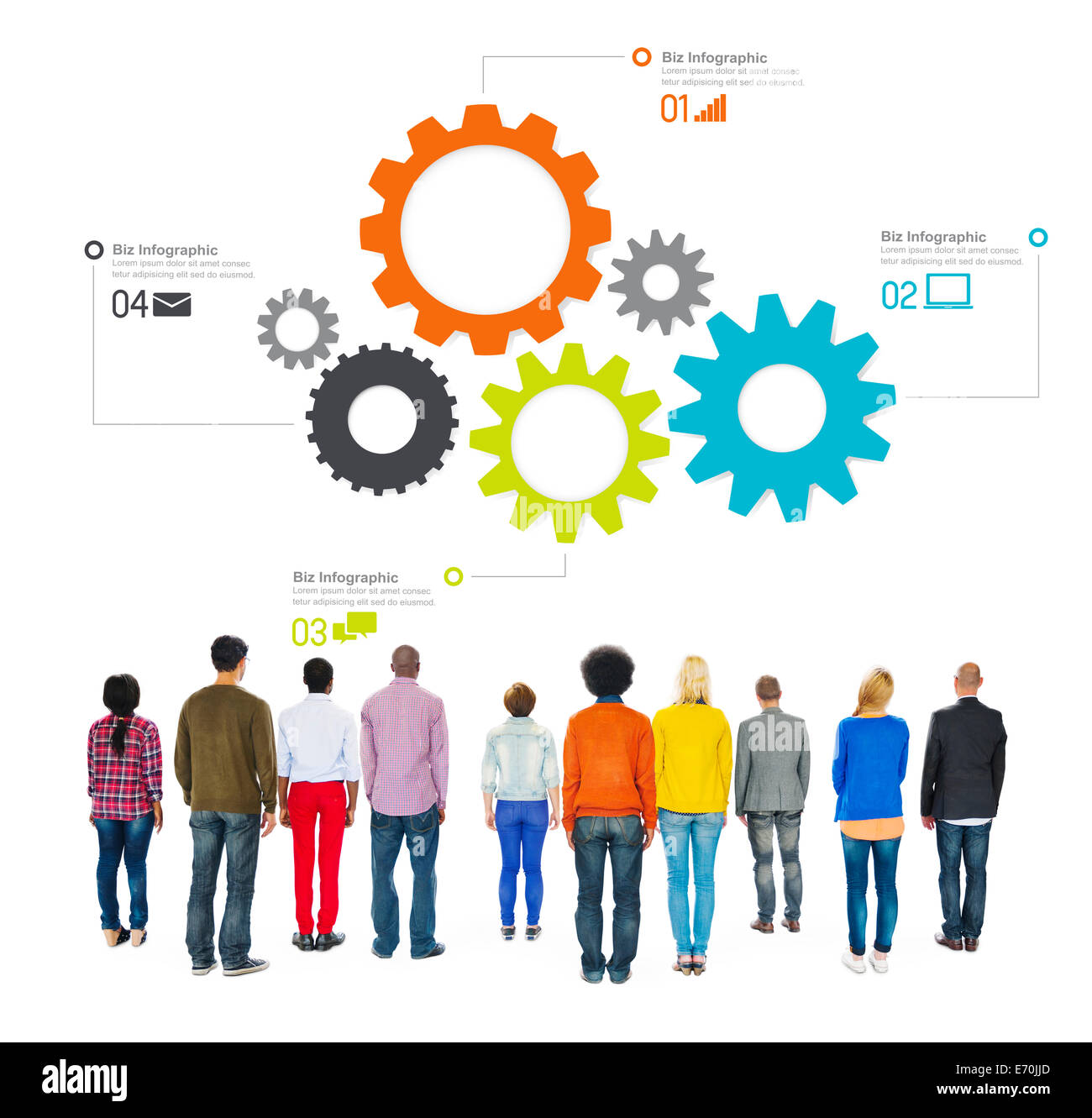 Multiethnic Diverse People Facing Backwards with Business Infographic ...