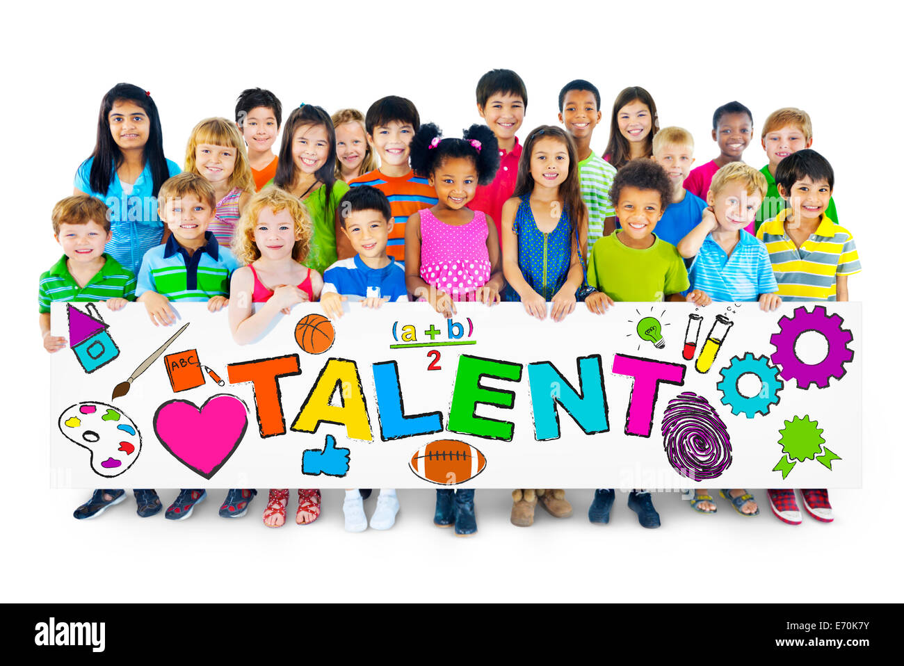 Diverse Cheerful Children Holding the Word Talent Stock Photo - Alamy