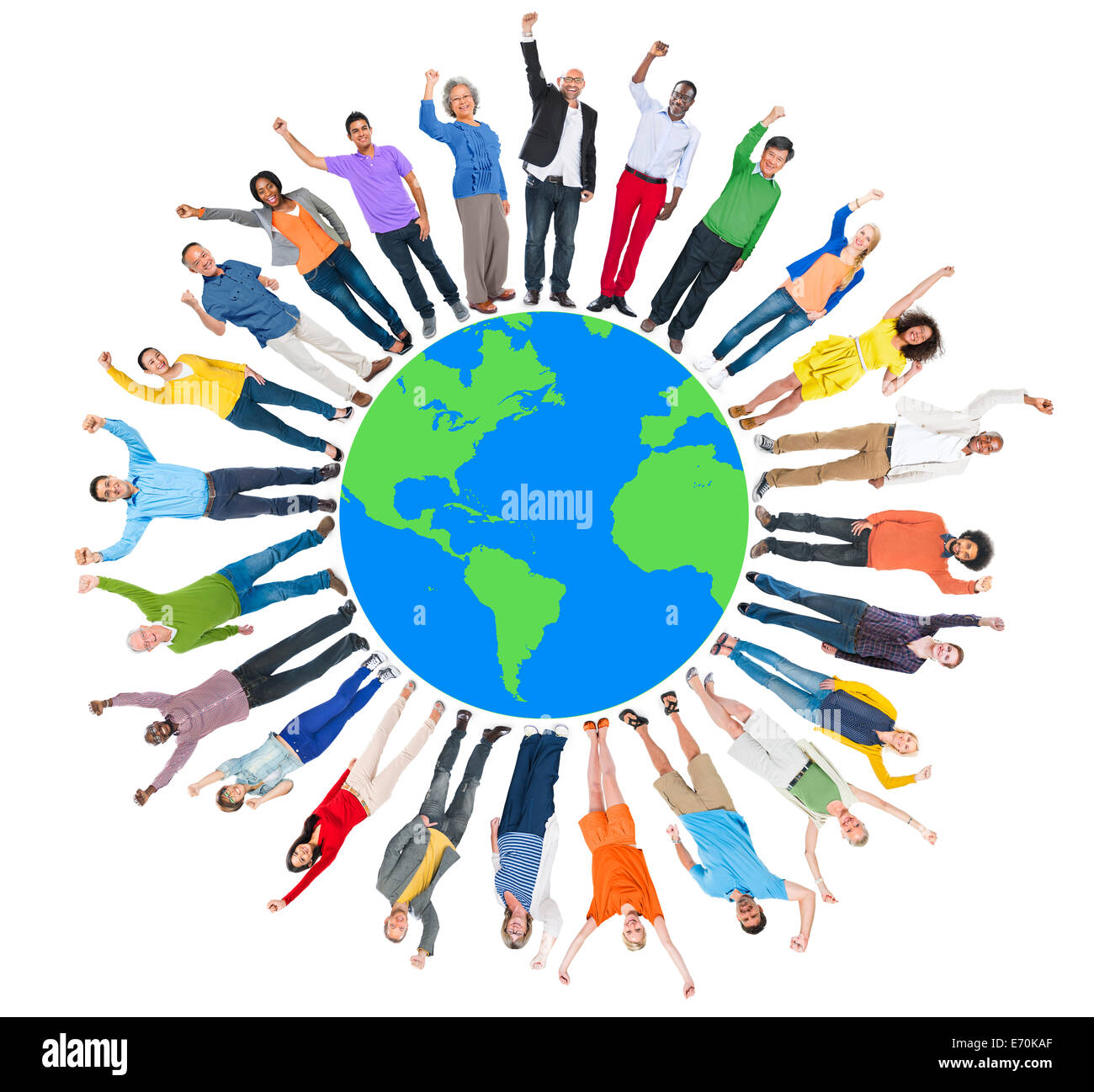 Multi-Ethnic Group of People Arms Raised and Earth Stock Photo - Alamy