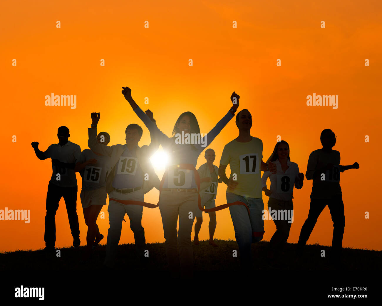 Silhouettes of Business People Winning Concept Stock Photo - Alamy