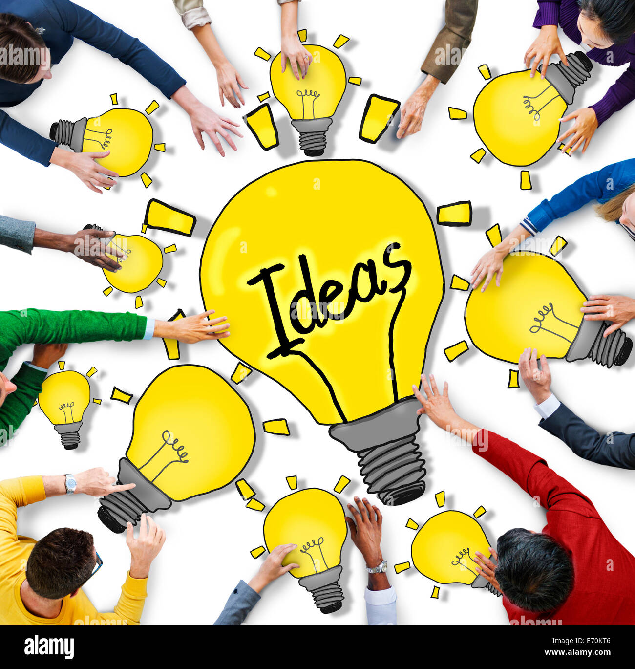 Aerial View of Diverse People with Text Ideas Stock Photo - Alamy