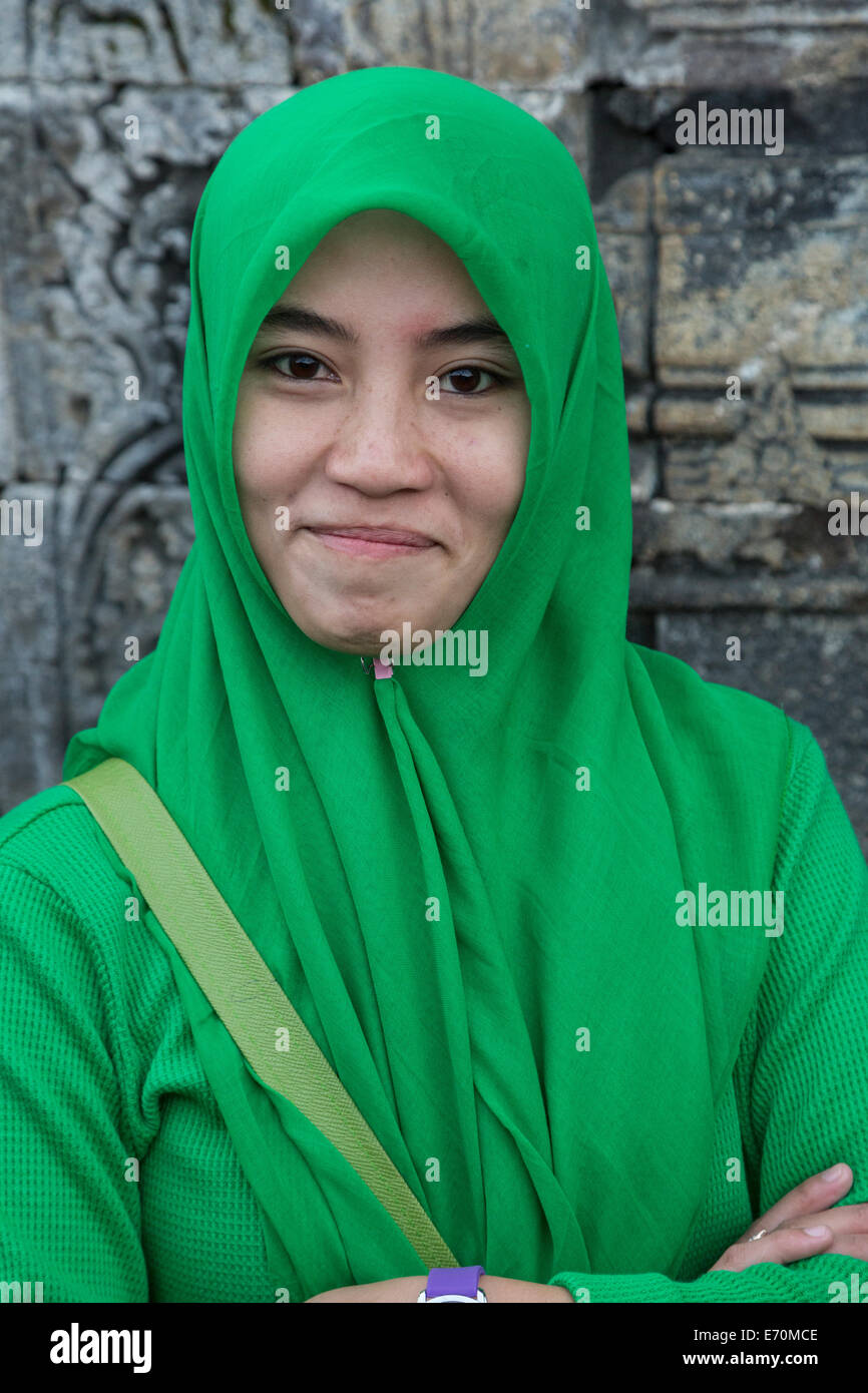 Borobudur, Java, Indonesia. Young Woman from Surabaya Visiting the ...