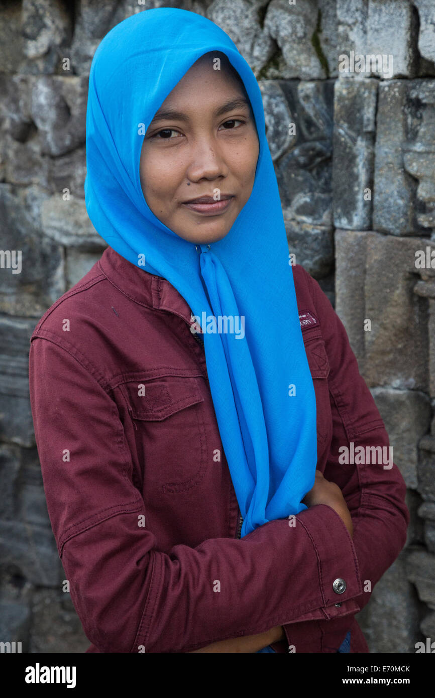 Borobudur, Java, Indonesia. Young Woman from Surabaya Visiting the ...