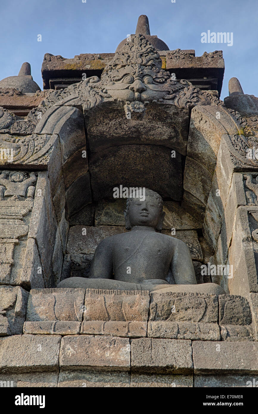 Borobudur, Java, Indonesia. Buddha Statue, North Face of Temple. Kala ...