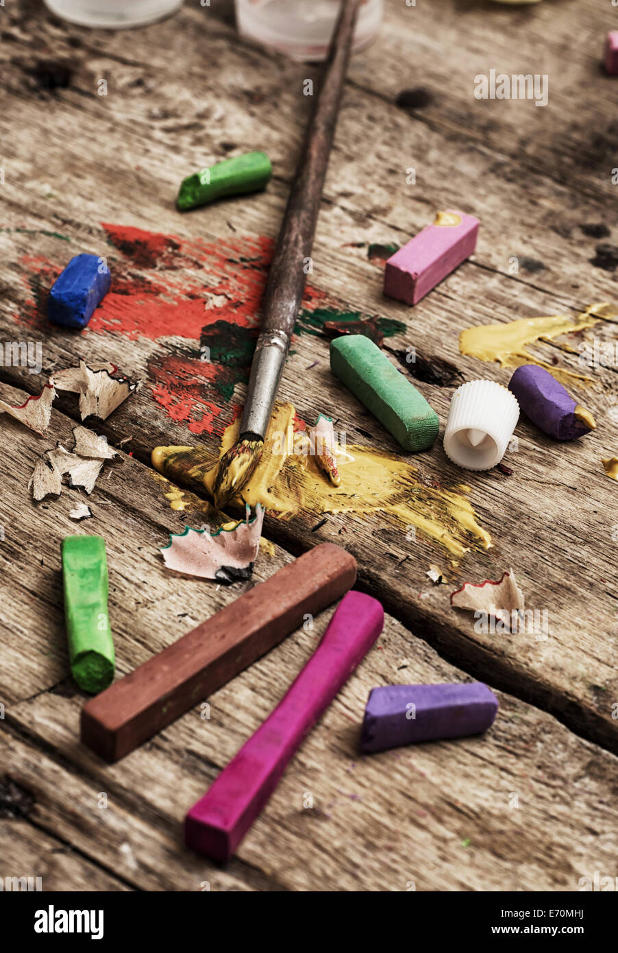 crayons and pencils for drawing in old style Stock Photo - Alamy