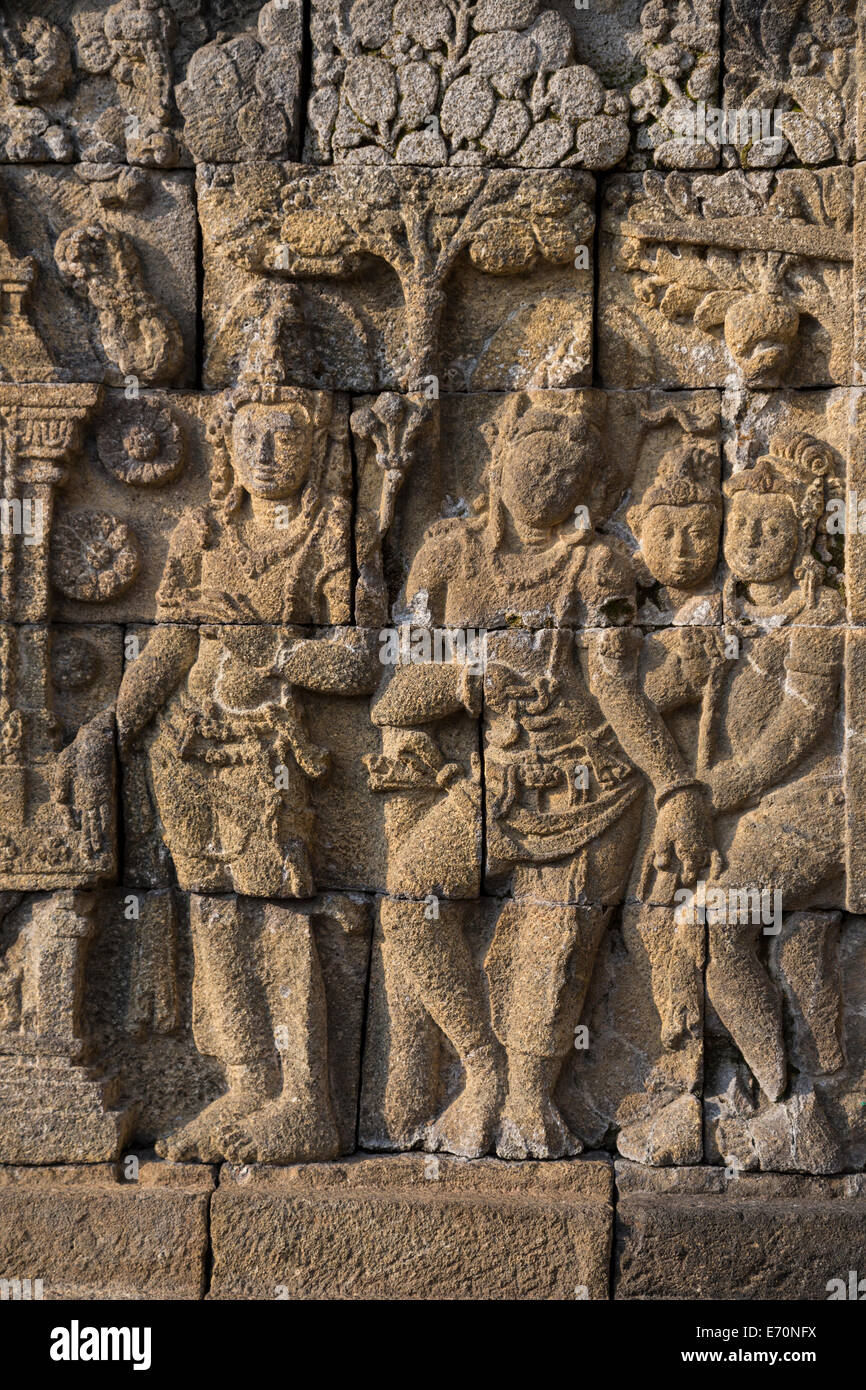 Borobudur, Java, Indonesia. Stone Carving Showing Scenes from the ...