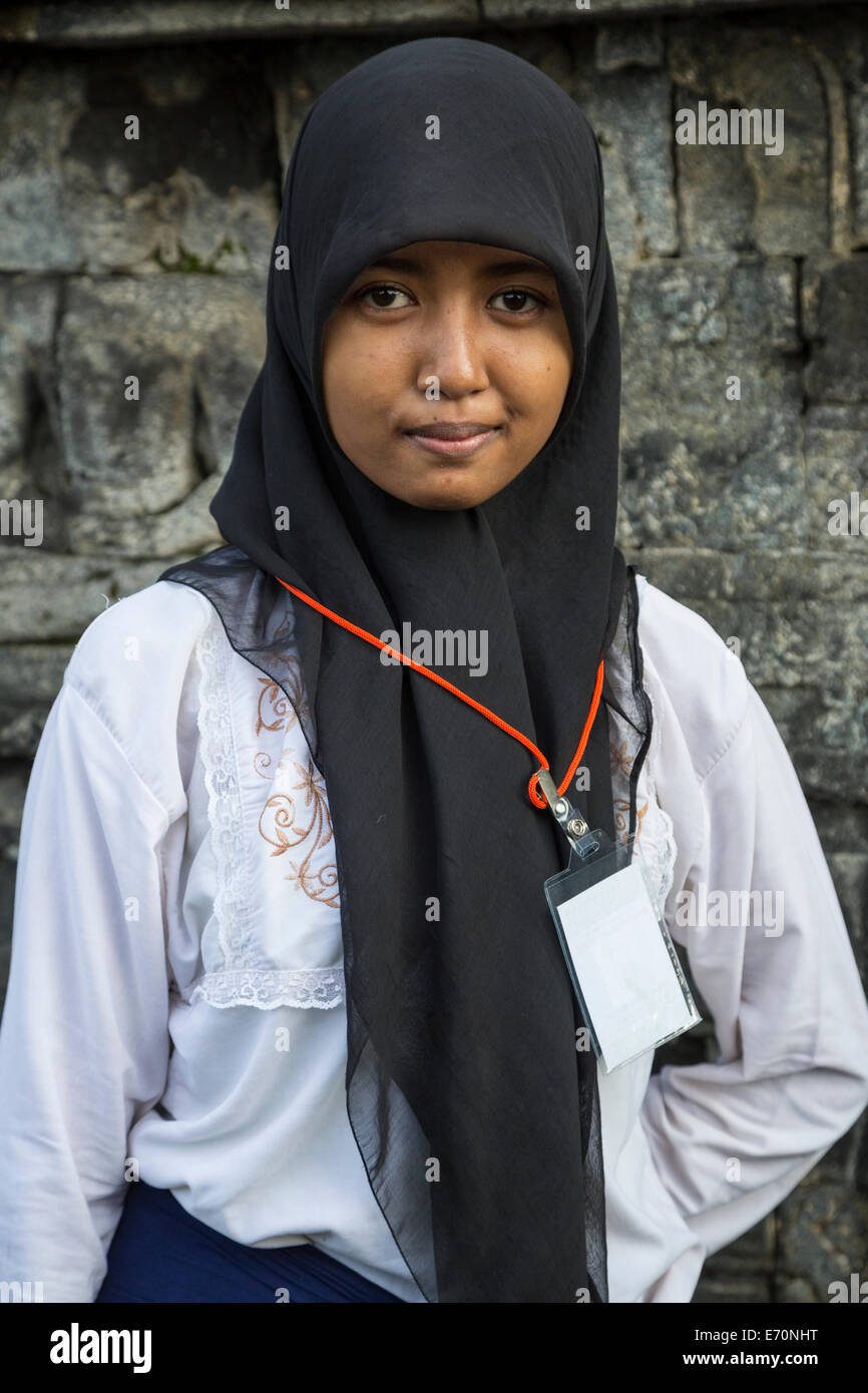Borobudur, Java, Indonesia. Teenage Indonesian Student from Surabaya ...