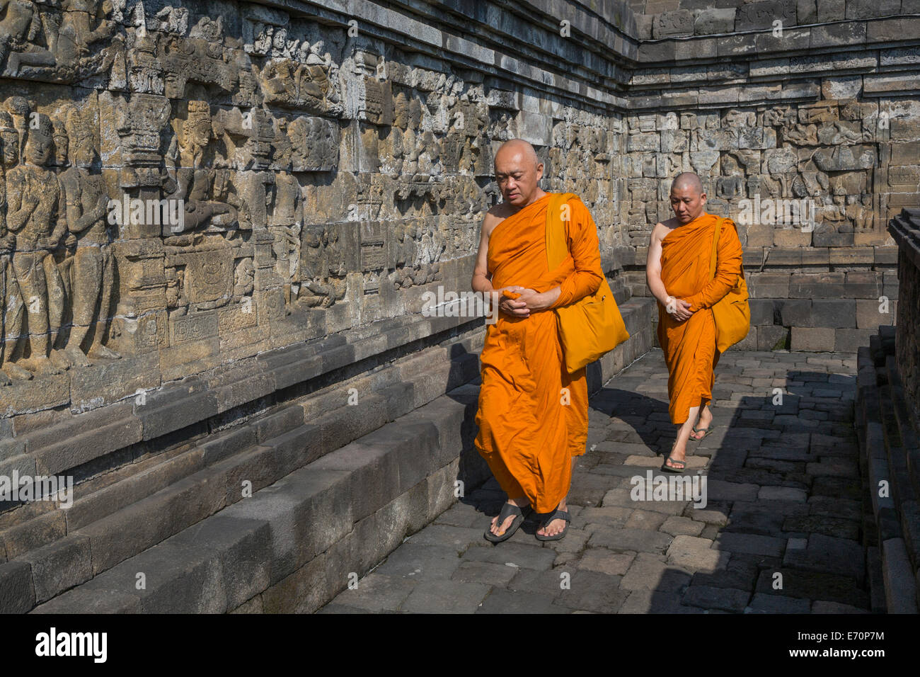 Borobudur, Java, Indonesia. Buddhist Monks Performing Pradaksina ...