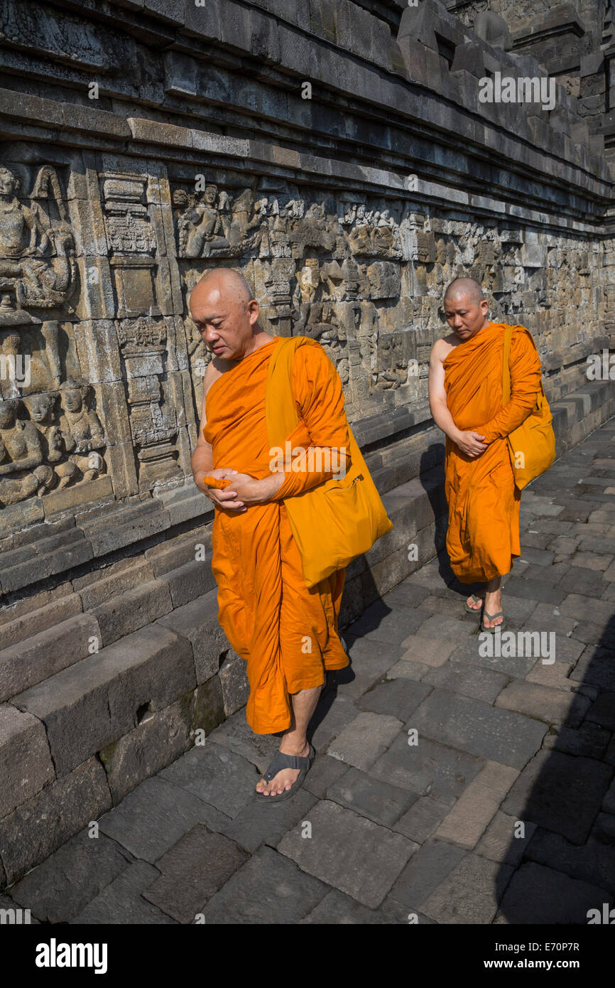 Borobudur, Java, Indonesia. Buddhist Monks Performing Pradaksina ...