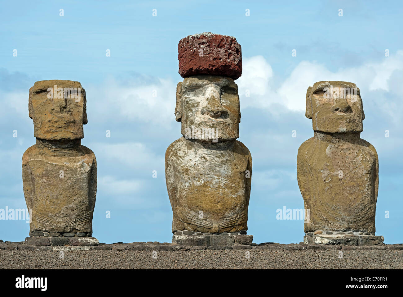 Three Moai statues, Rano Raraku, Easter Island, Chile Stock Photo - Alamy
