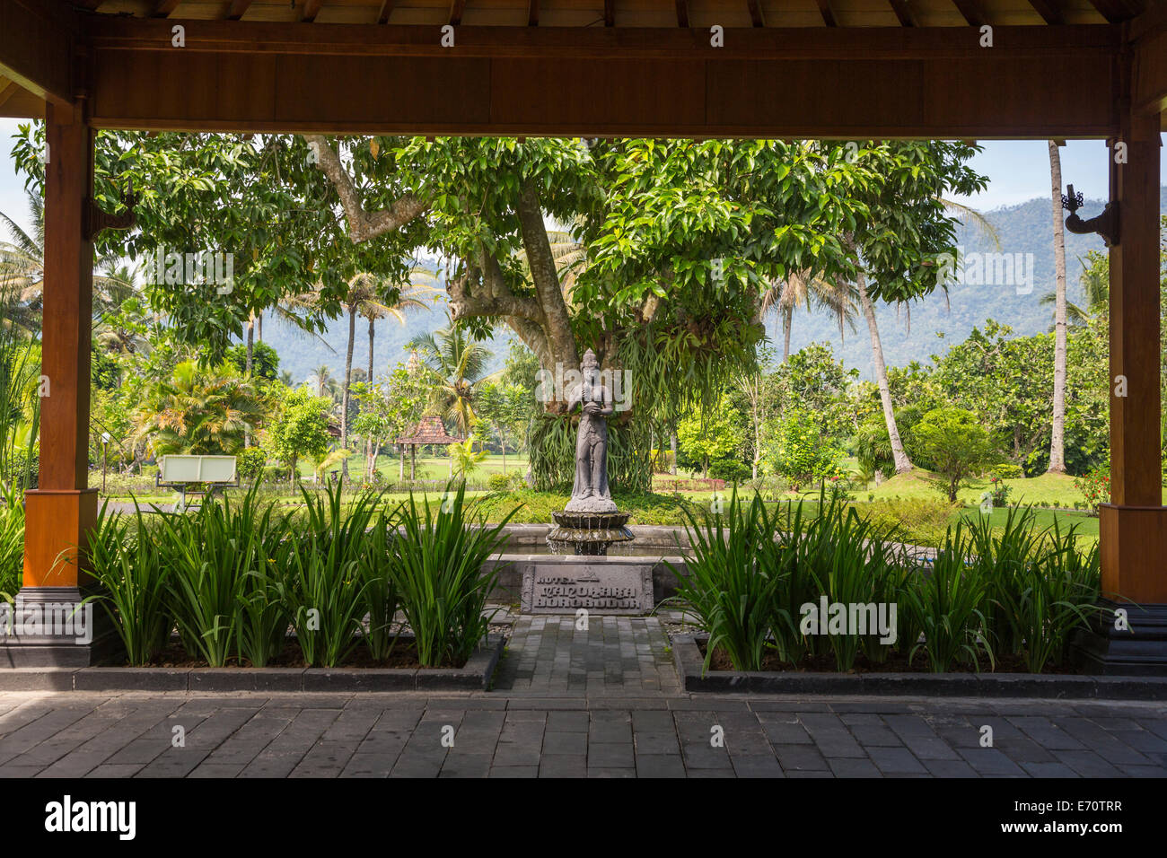 Borobudur, Java, Indonesia. Gardens at Manohara Hotel, opposite the ...