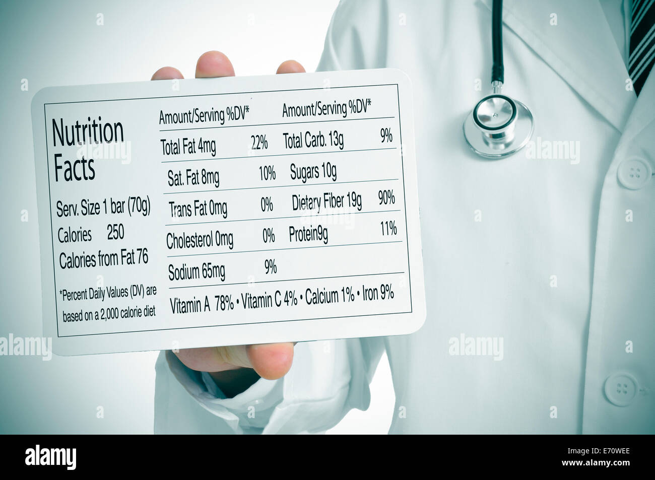 a doctor showing a nutrition facts table Stock Photo - Alamy