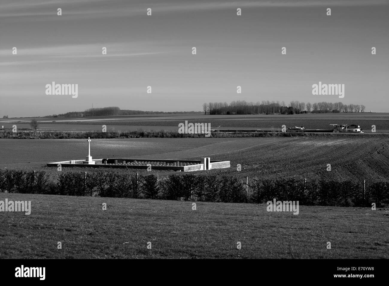 Cambrai WW1 Battlefield, 1917, France. Mouvres CWGC Cemetery on Canal ...