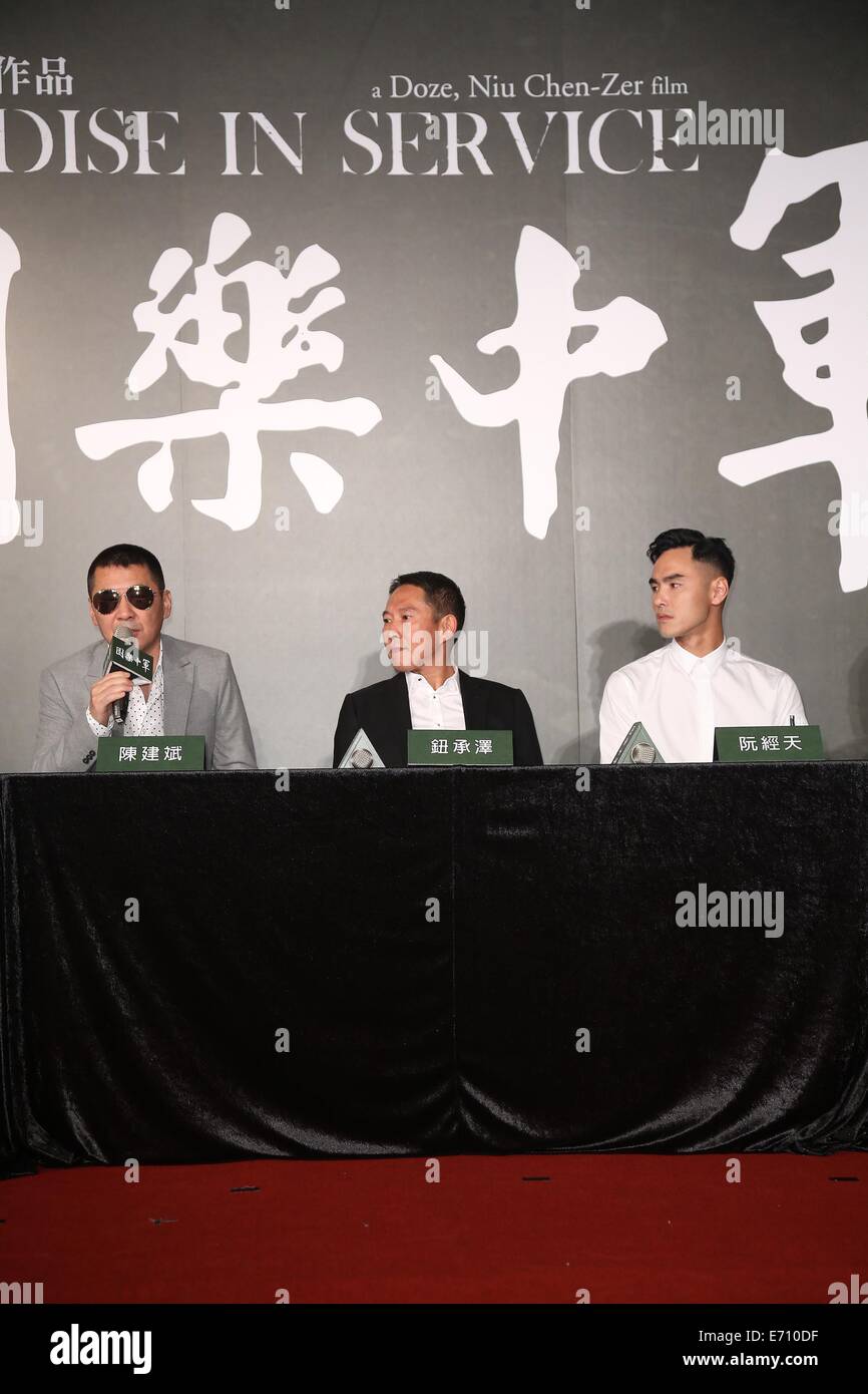 Taipei. 2nd Sep, 2014. (L-R)Actors Chen Jianbin, director Doze Niu and ...