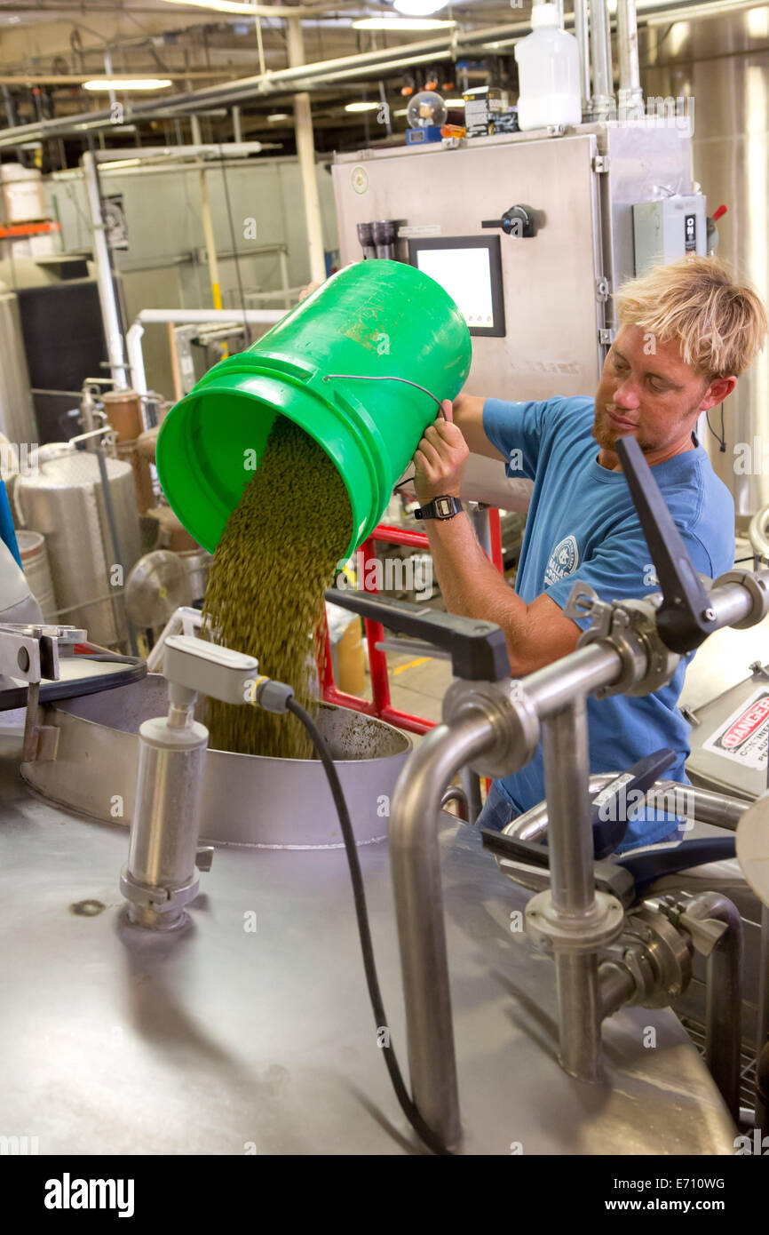 Joshua is mashing in malt at the Ballast Point Brewing Company, a micro ...