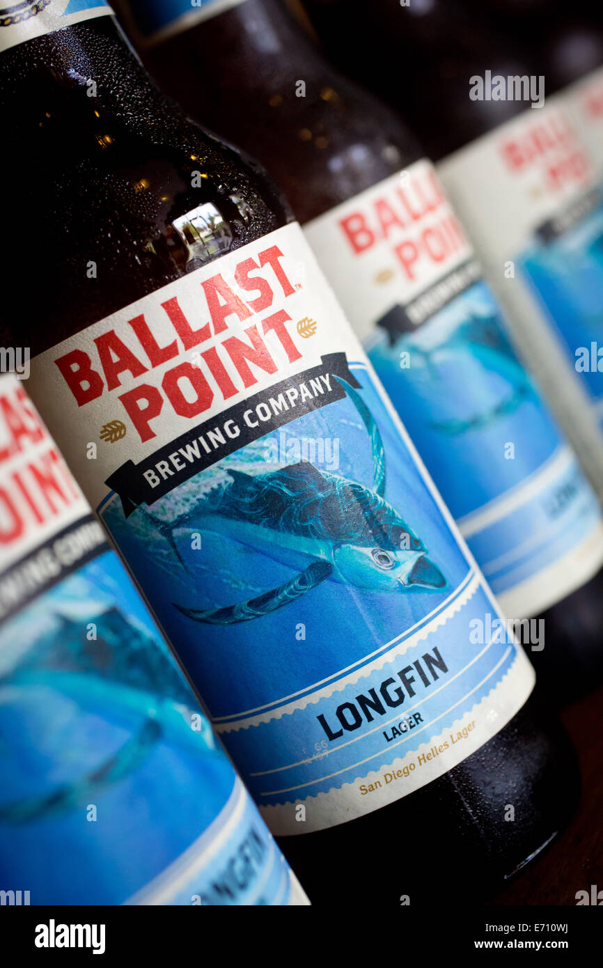 Bottles with Longfin Lager, Helles Lager in tasting room of the Ballast ...