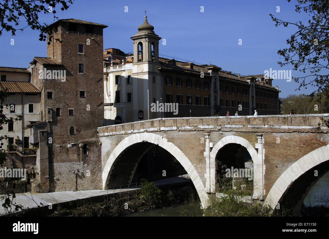 Italy. Rome. Pons Fabricius. Built in 62 BC by Lucius Fabricius. Tiber ...