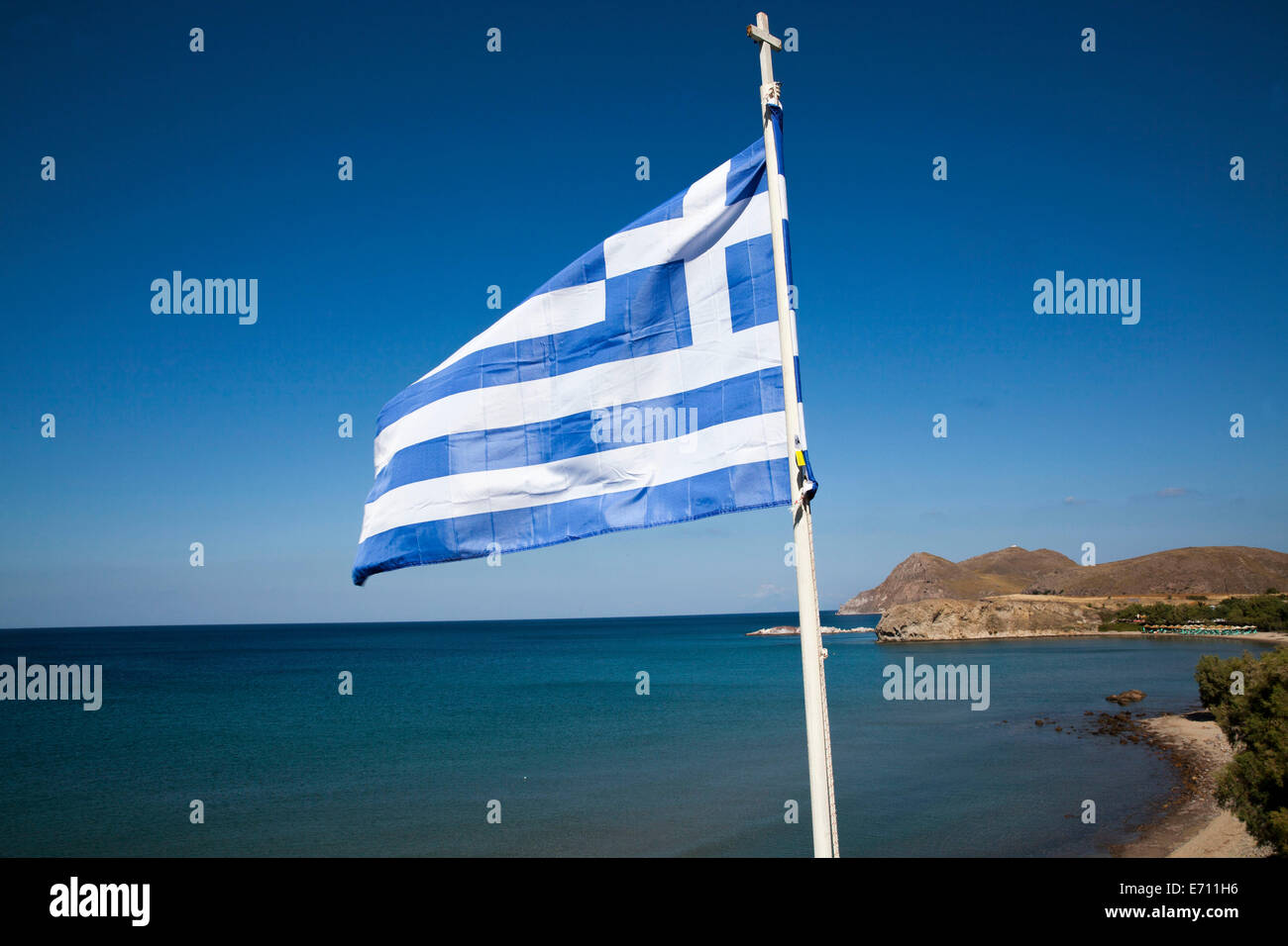 Greek flag in Lemnos Island, Greece Stock Photo - Alamy