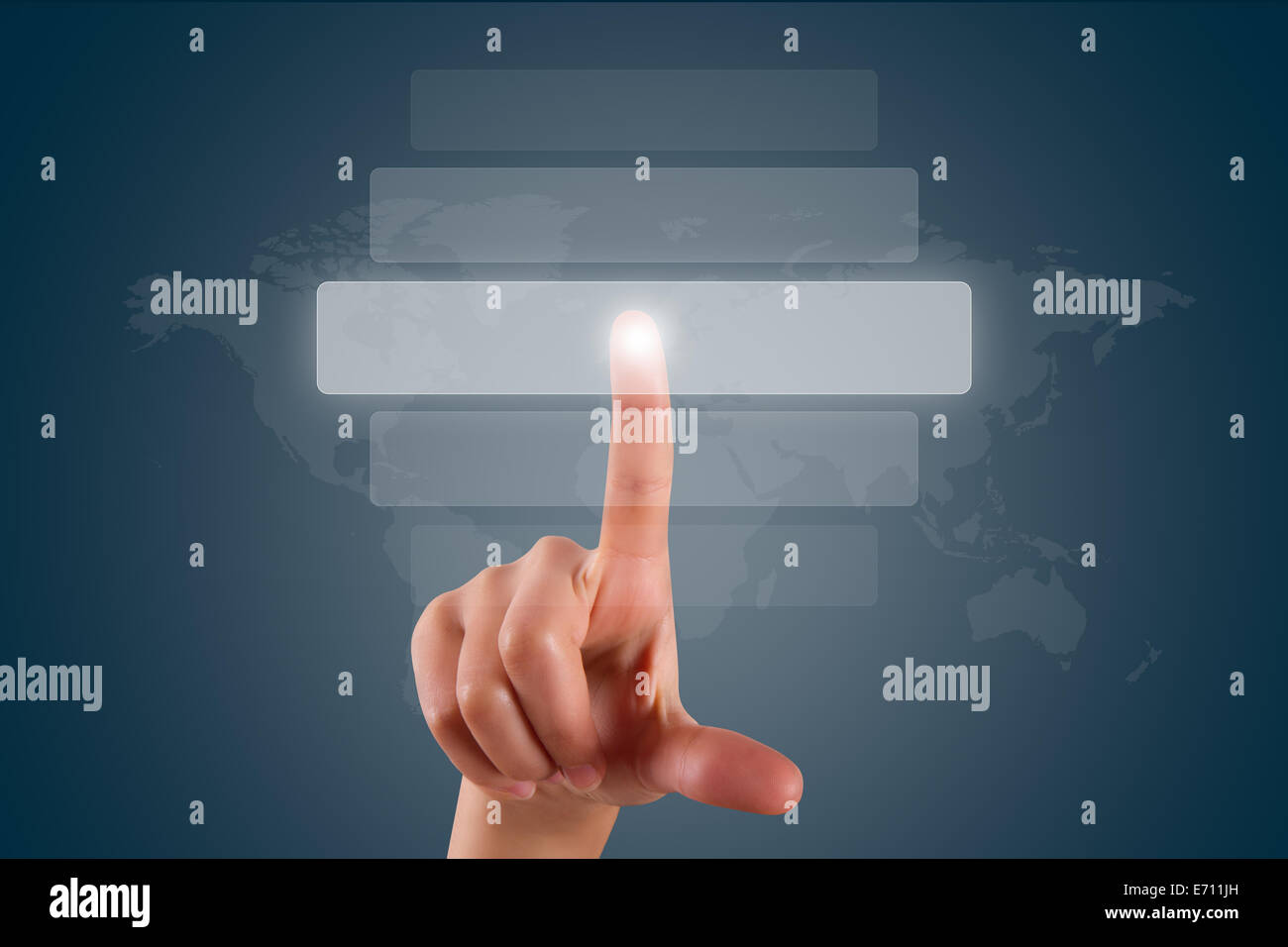 Young female hand finger touching, pressing or choosing button list on ...