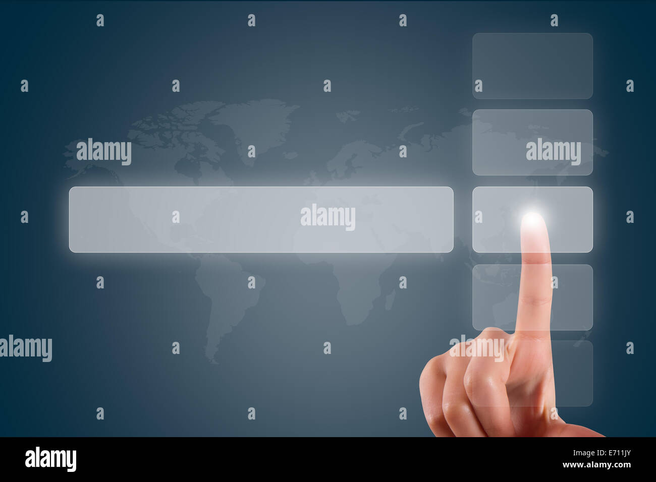 Young female hand finger touching, pressing or choosing button list on ...