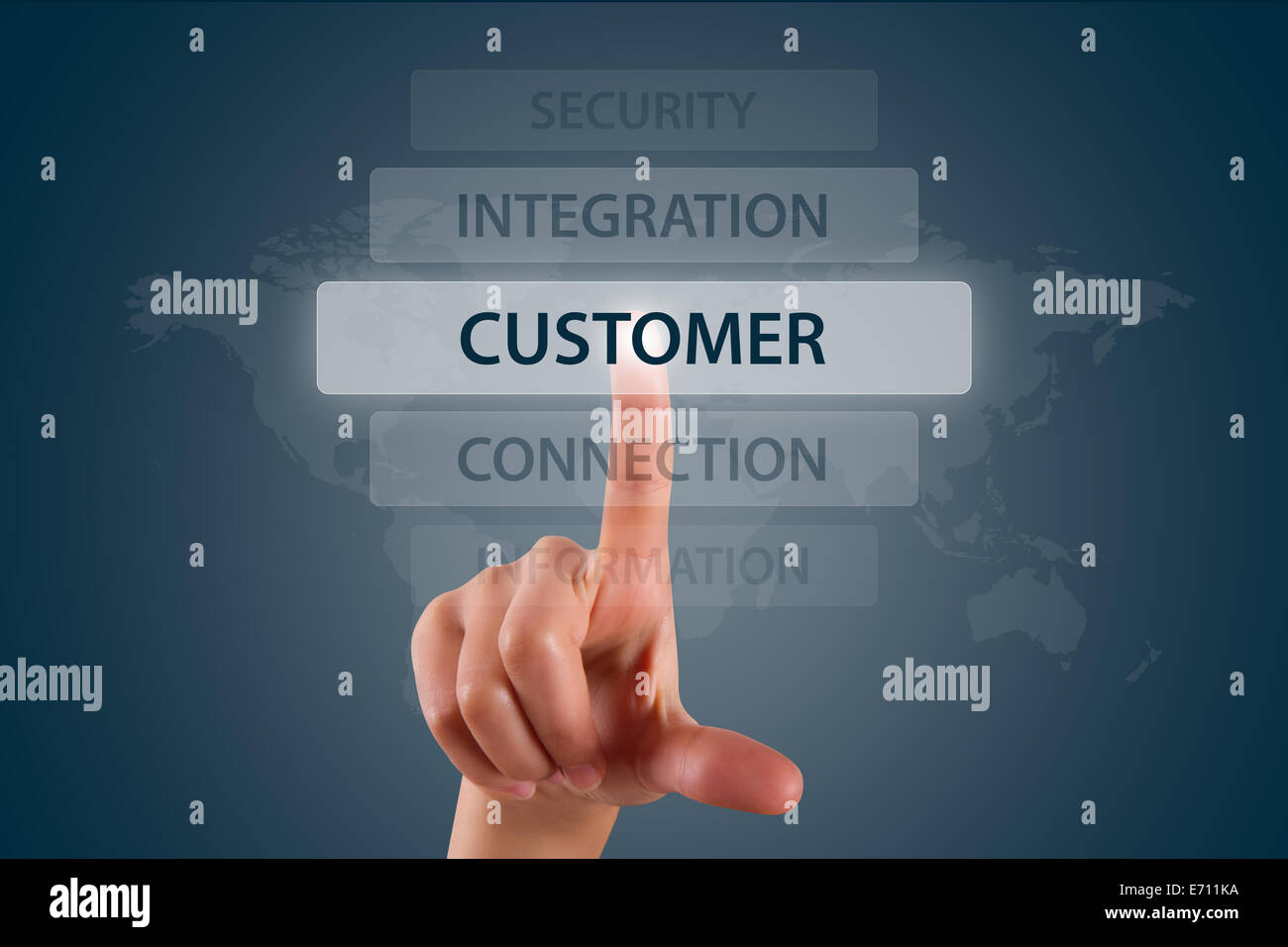 Young female hand finger touching, pressing or choosing button list on ...