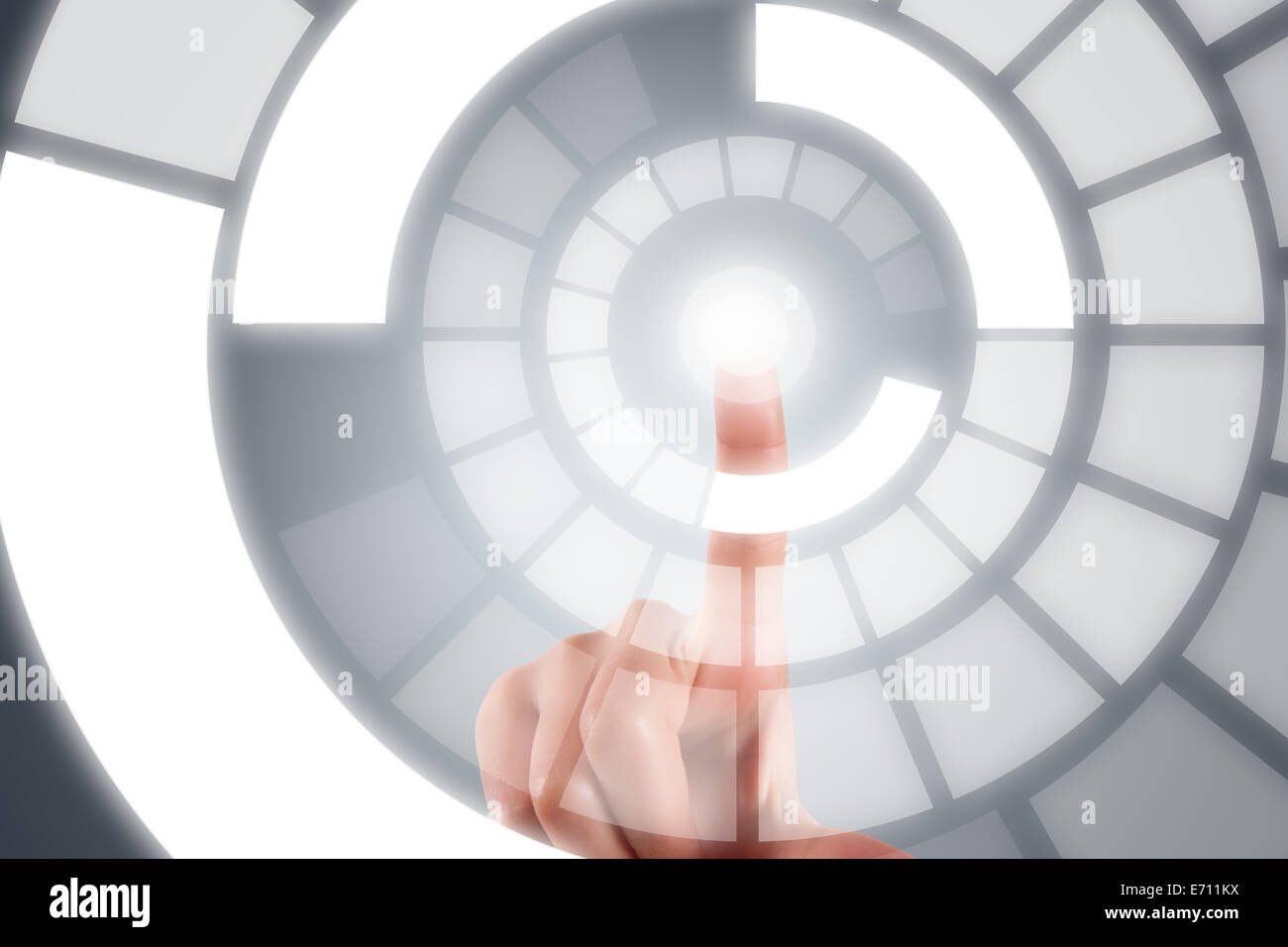 Young female hand finger touching, pressing on digital screen interface ...