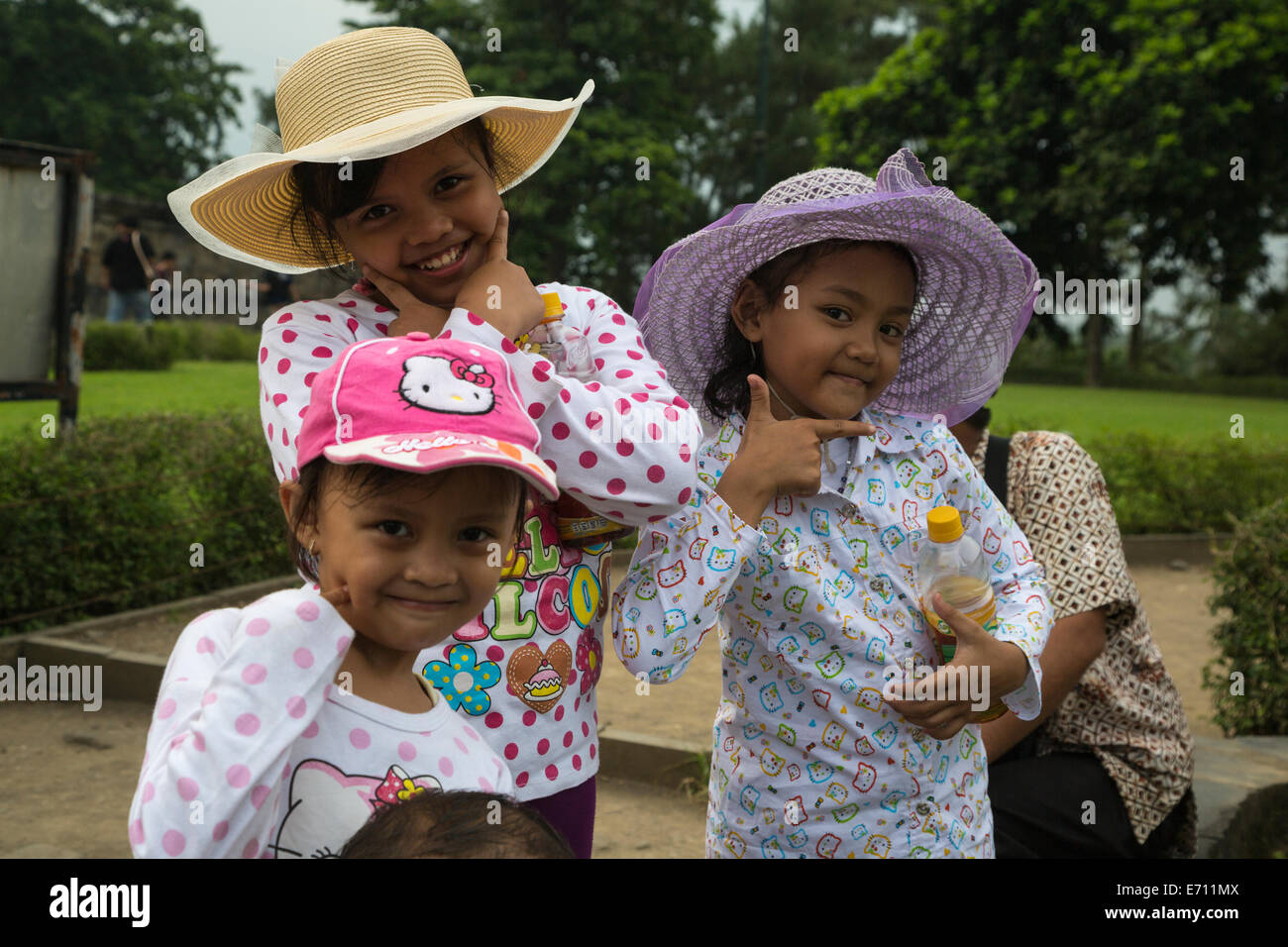 Borobudur, Java, Indonesia. Three Young Javanese Girls Posing for their ...