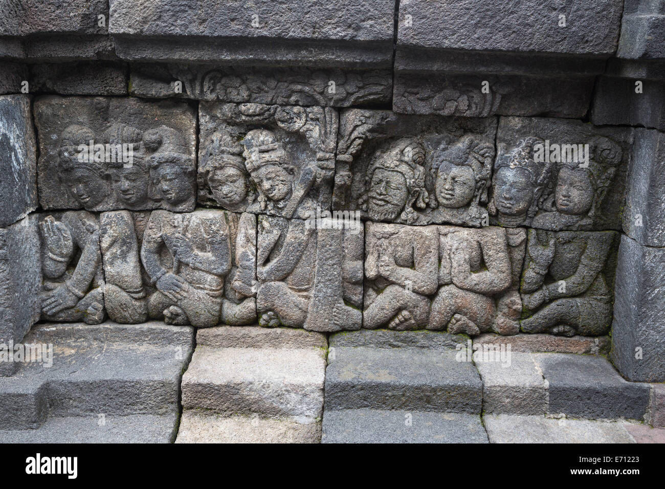 Borobudur, Java, Indonesia. Scenes Carved in Stone along the Walkways ...