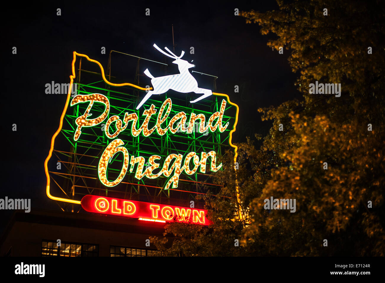 Neon sign for Old Town, Portland, Oregon, US Stock Photo - Alamy