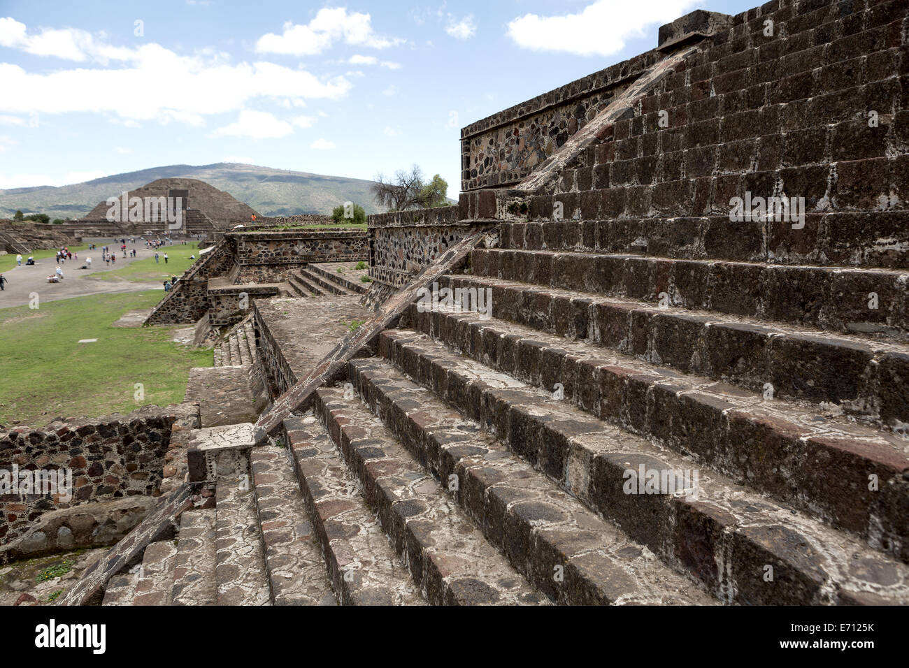 pyramids on the avenue of the dead in Teotihuacan, Mexico, with stone ...