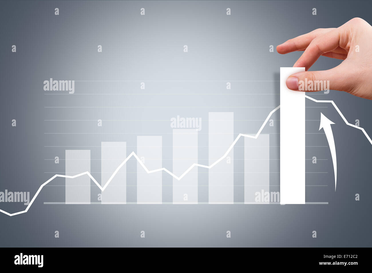 Business and finance concept, young male hand pulling bar of graph ...