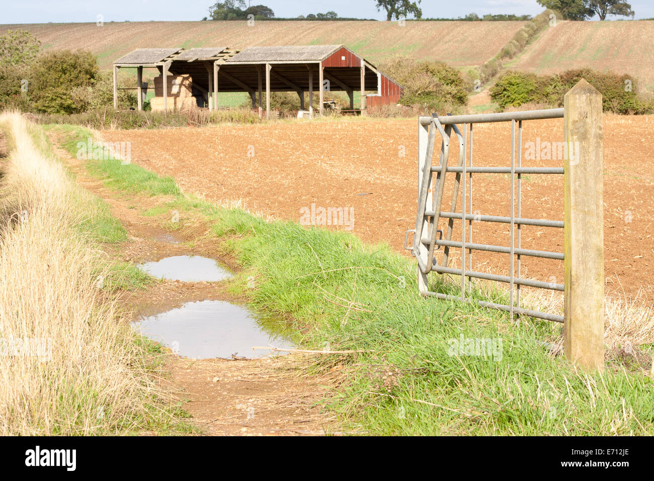 Farm track leading up to a farm building Stock Photo - Alamy