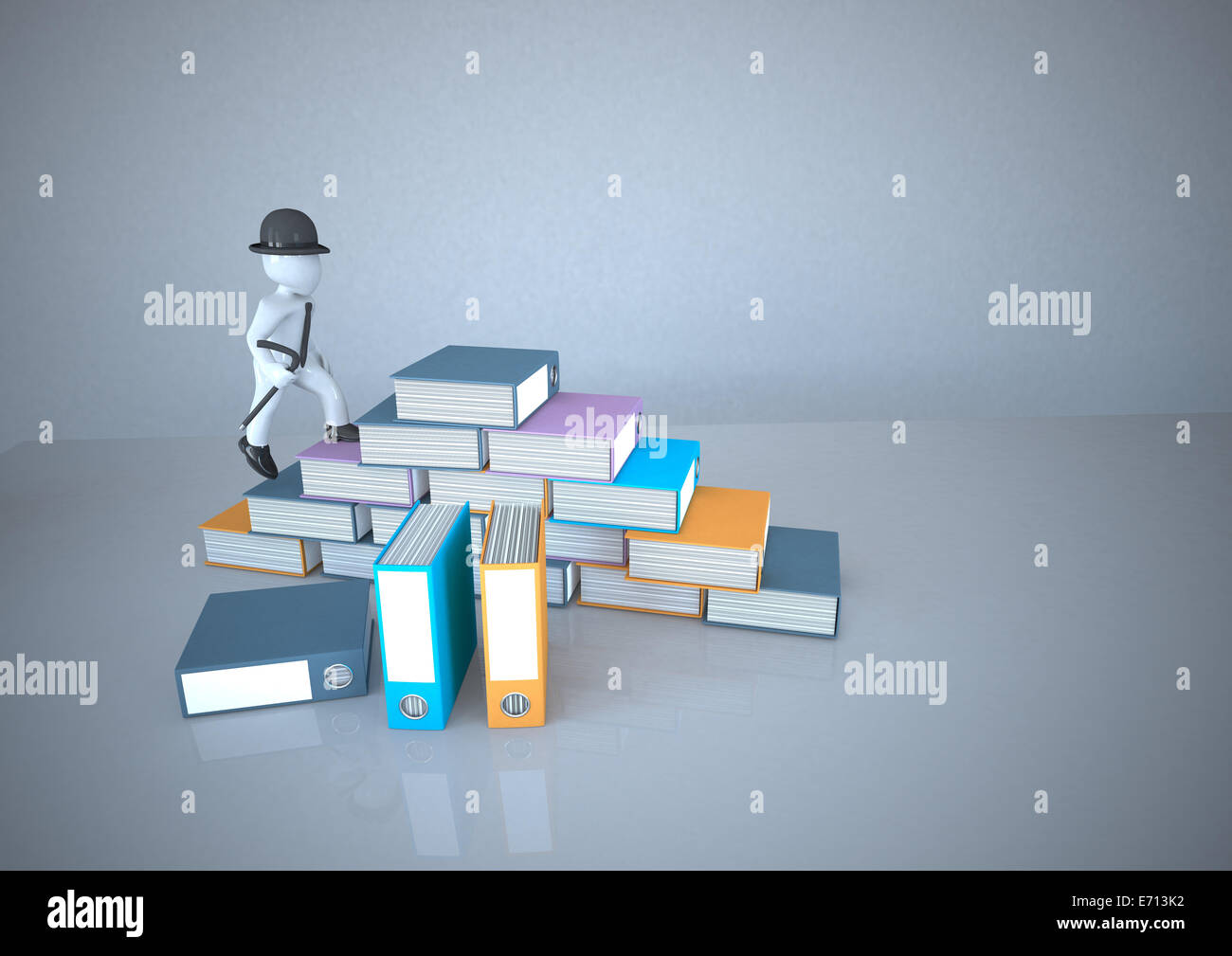 White manikin climbing stack of files Stock Photo - Alamy