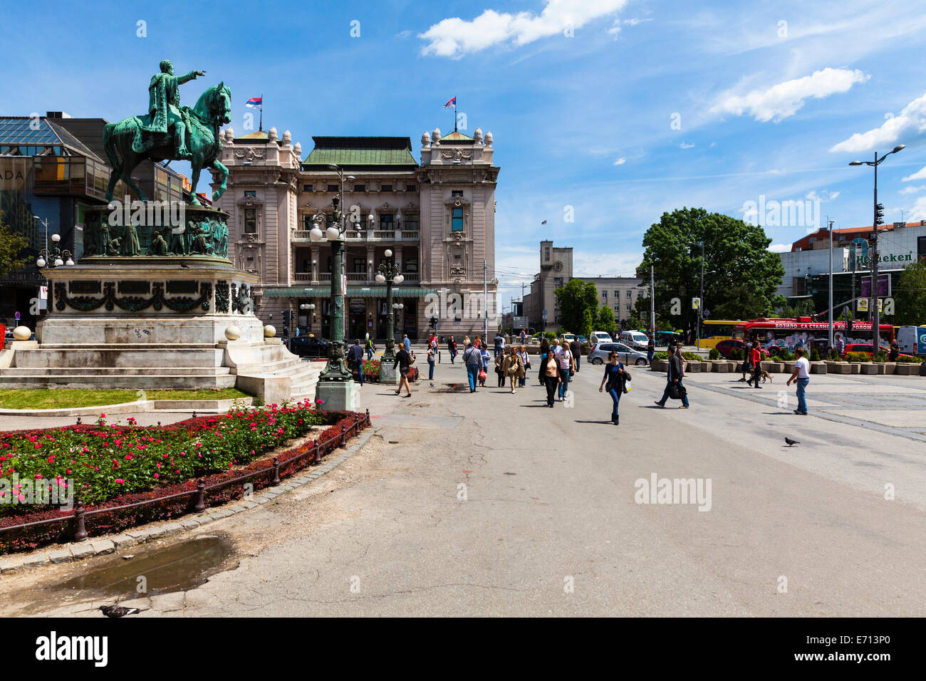 Serbia, Belgrade, Republic Square with memorial Mihailo Obrenovic Stock ...