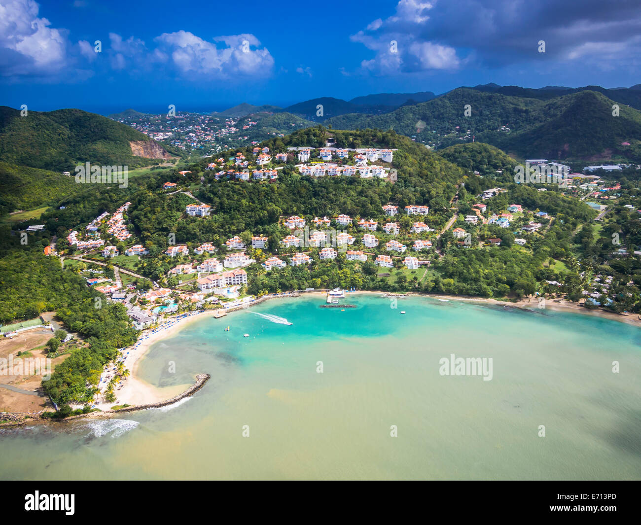 Caribbean, St. Lucia, Choc Bay, aerial photo of Calabash Cove Resort ...