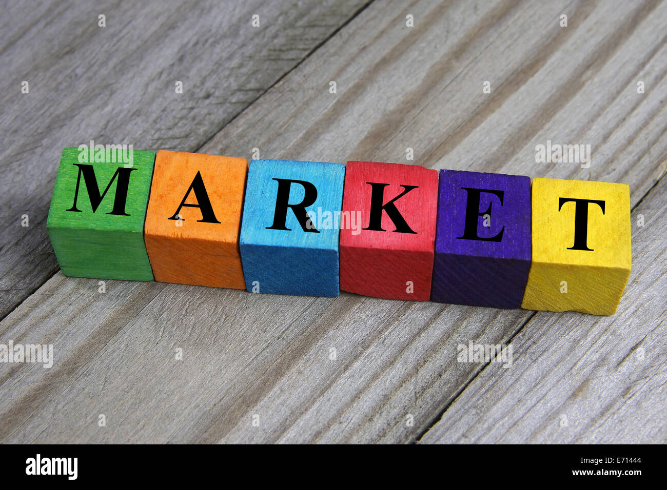 word market on colorful wooden cubes Stock Photo - Alamy